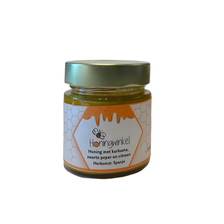 Honing met Kurkuma, citroen en zwarte peper 250g Honingwinkel ...